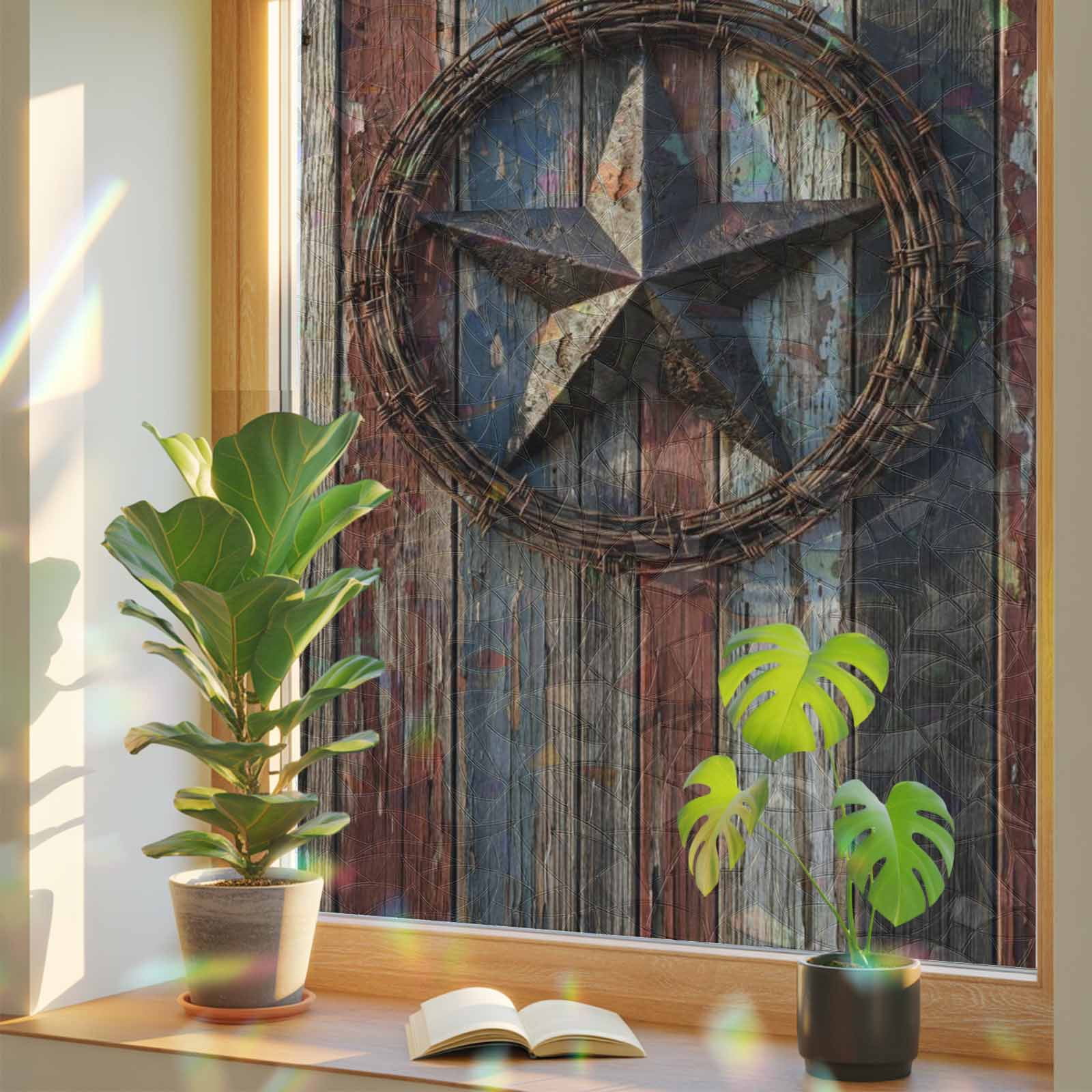 Country Star Vintage Wooden Window Privacy Film, Rainbow Film ...