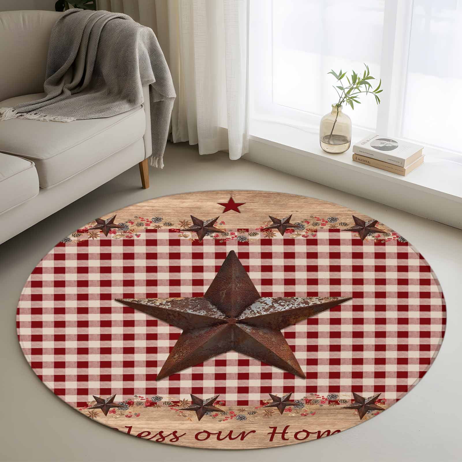 Country Star Washable Round Area Rug 4 ft, Farmhouse Texas Star, Soft ...