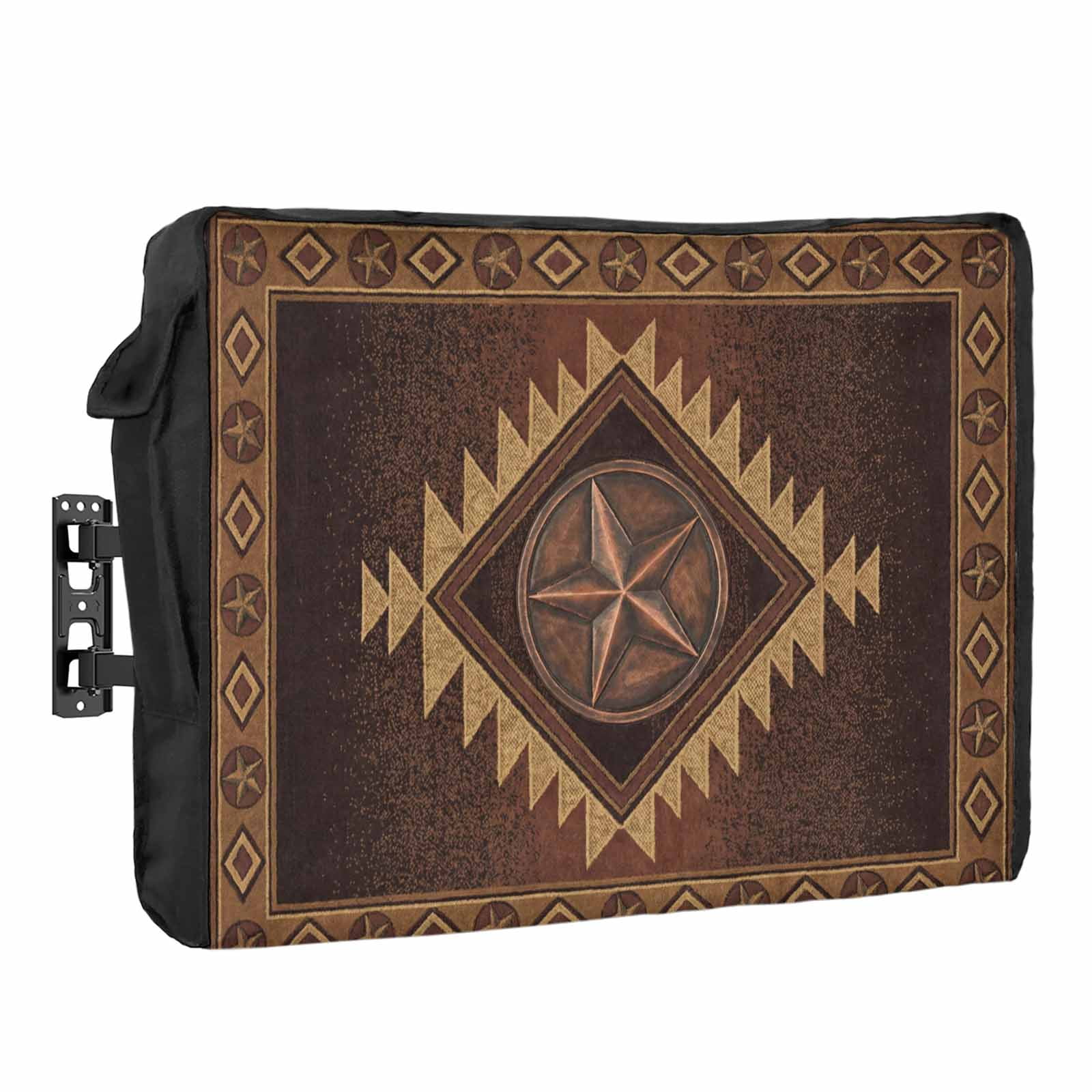 Country Star Waterproof Outdoor TV Cover, Boho Brown Aztec Distressed ...