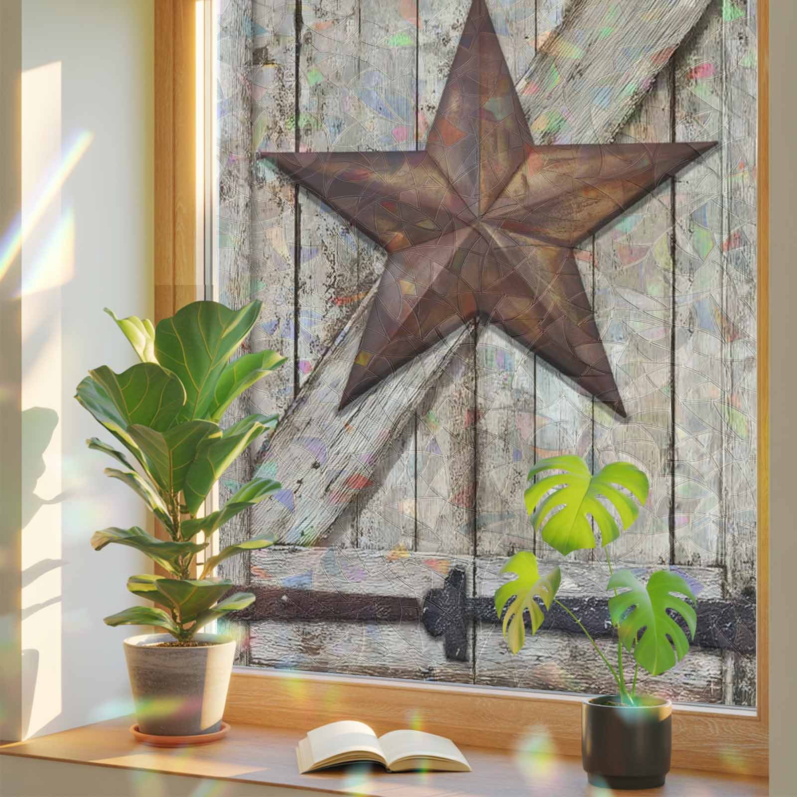 Country Star Window Privacy Film, Retro Rust Yellow Star Beige ...