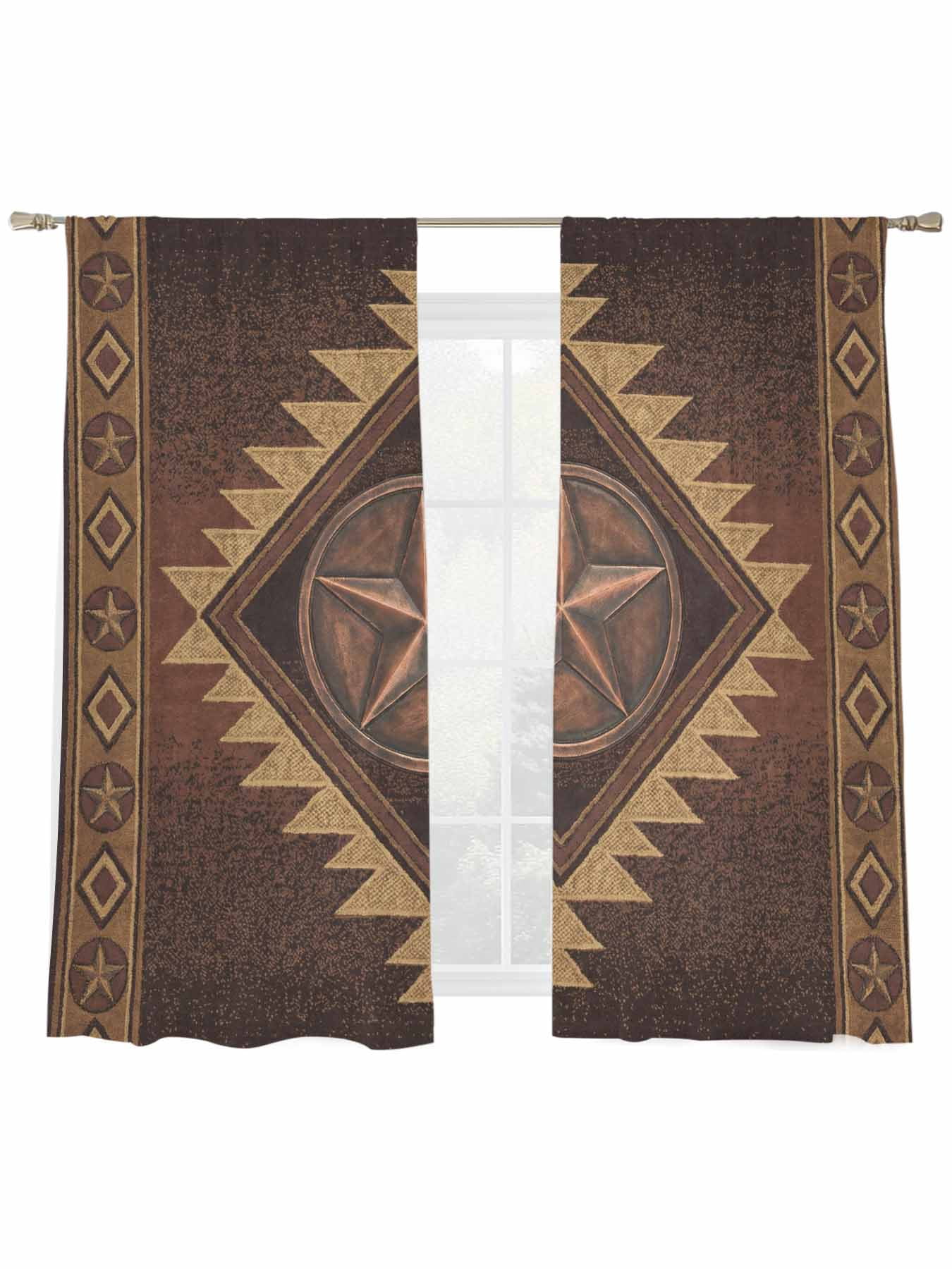 Country Star Window Sheer Curtain Boho Brown Aztec Distressed Geometric ...
