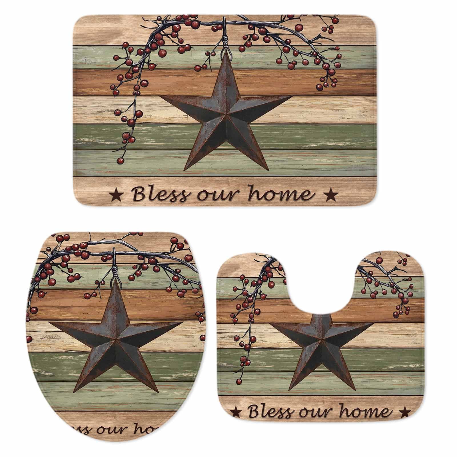 Country Stars Bathroom Rugs Set Vintage Rust Black Star Berry Brown ...
