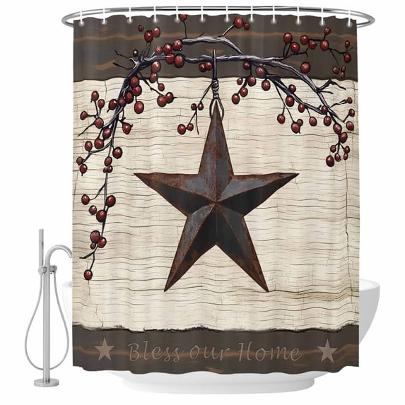 Country Stars Bathroom Shower Curtains with Hooks, Vintage Rust Black ...