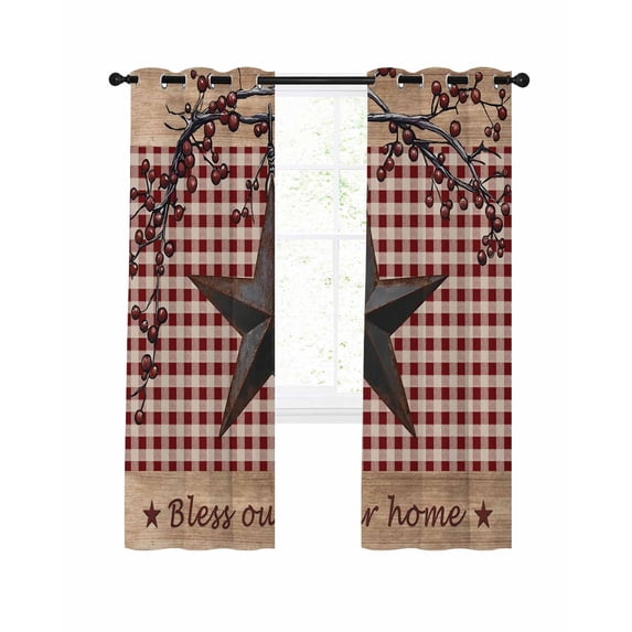 Country Stars Blackout Curtains 45 Inch Length Vintage Rust Black Star ...