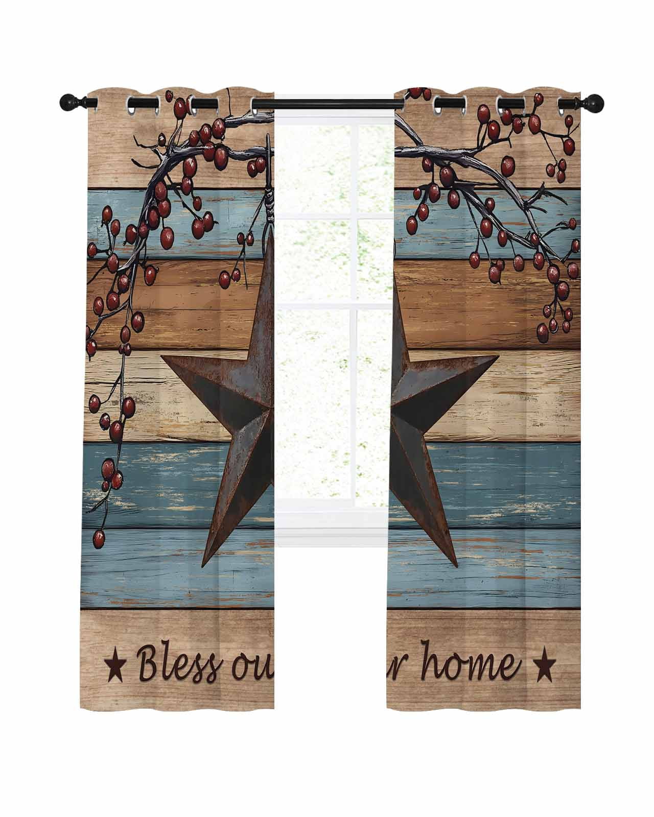 Country Stars Blackout Curtains 63 Inch Length Vintage Rust Black Star ...