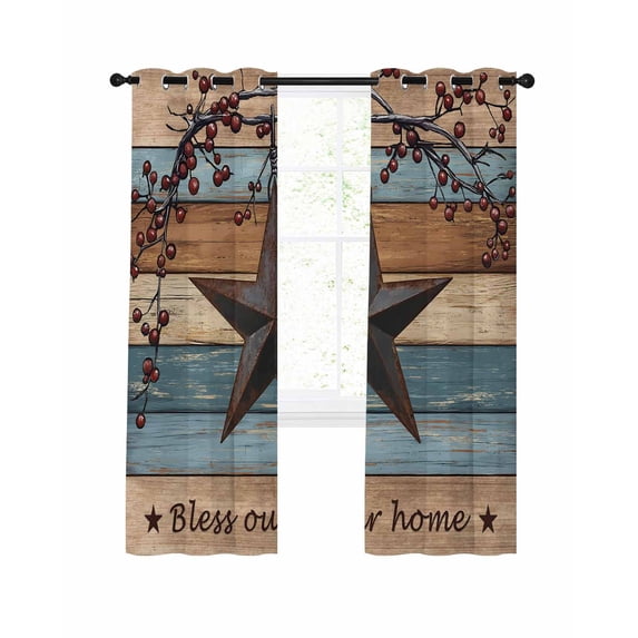 Country Stars Blackout Curtains 63 Inch Length Vintage Rust Black Star ...