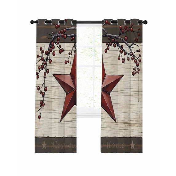 Country Stars Blackout Curtains 84 Inch Length Vintage Red Star Berry ...