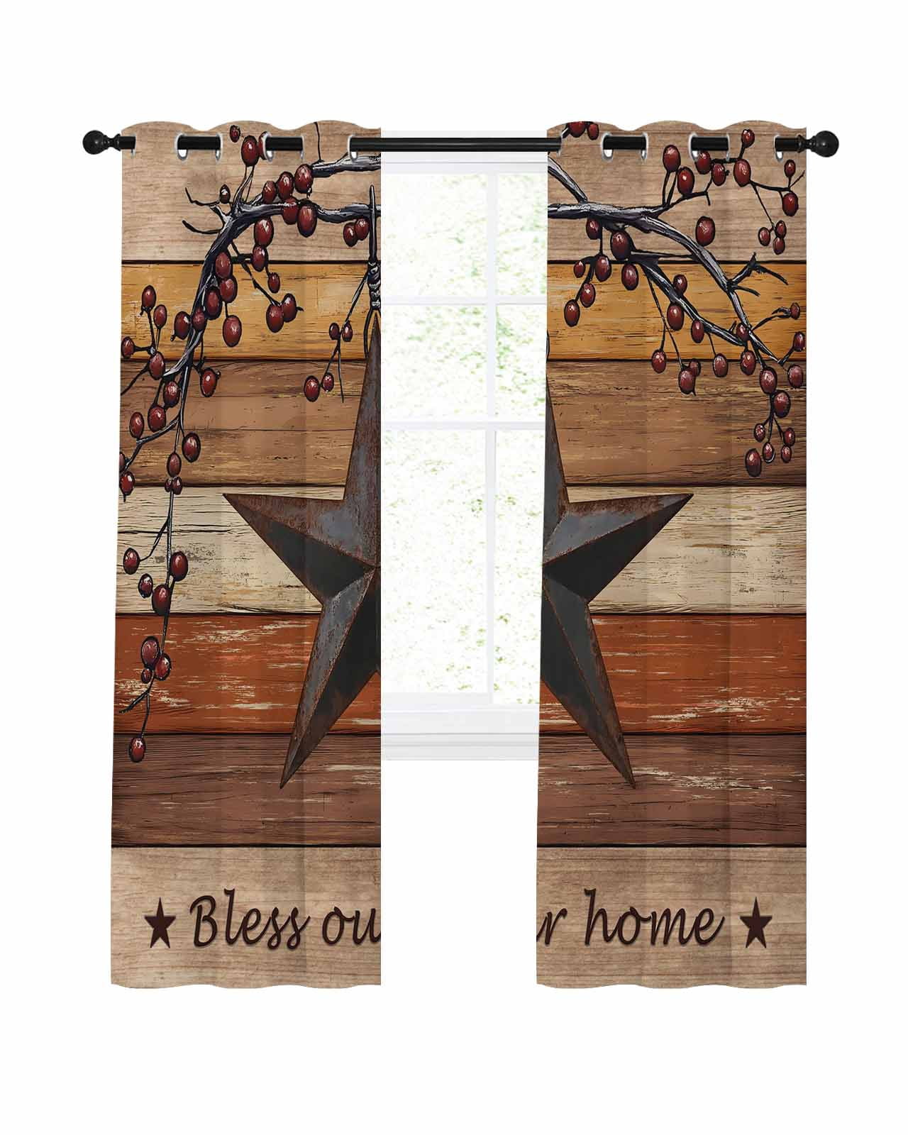 Country Stars Blackout Curtains 96 Inch Length Vintage Rust Black Star ...