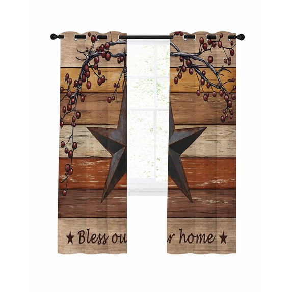 Country Stars Blackout Curtains 96 Inch Length Vintage Rust Black Star ...
