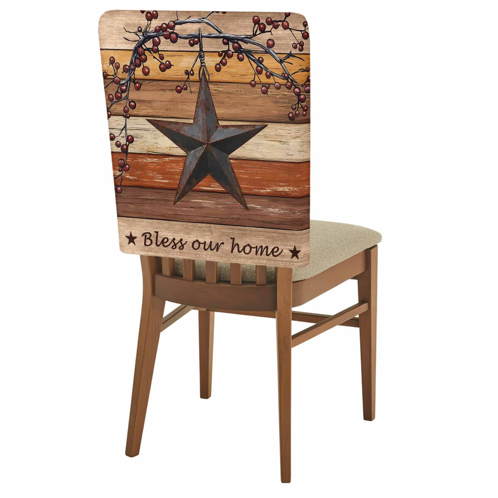 Country Stars Chair Back Covers Set of 4, Vintage Rust Black Star Berry ...