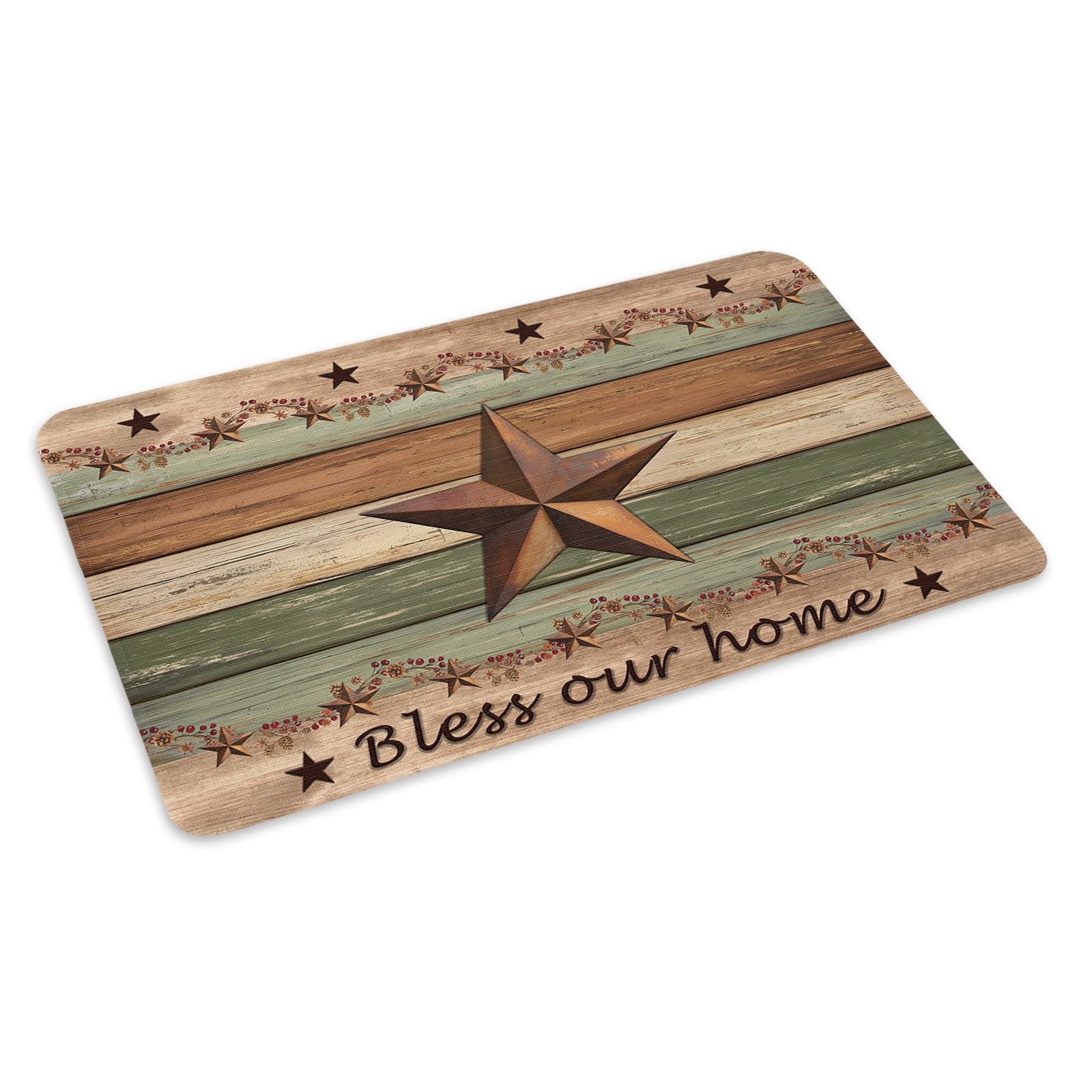 Country Stars Doormat Vintage Wood Striped Bless Our Home Farm Non Slip ...