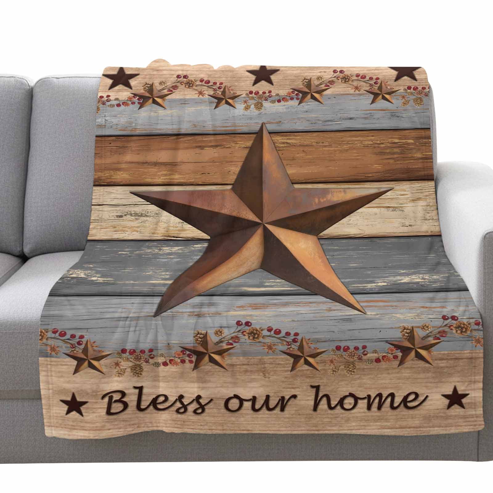 Country Stars Fleece Throw Blanket Lightweight Vintage Blue Wood Grain ...