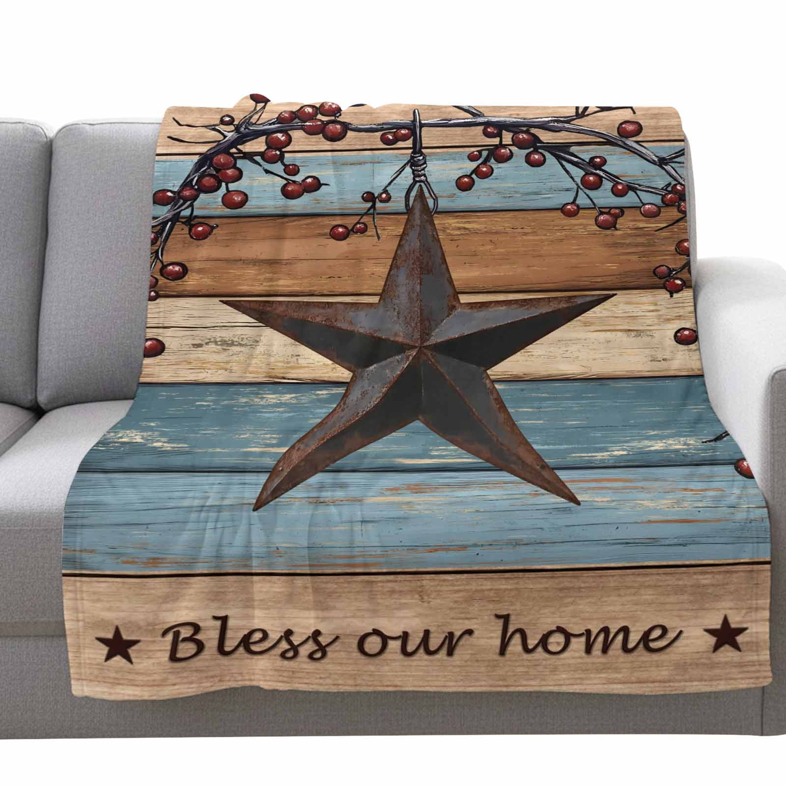 Country Stars Fleece Throw Blanket Lightweight Vintage Rust Black Star ...