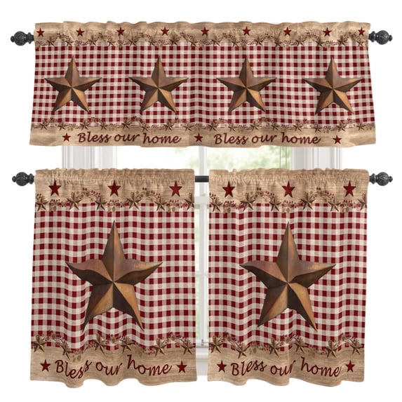 Country Stars Kitchen Curtains Set for Windows, Bless Our Home Berries ...