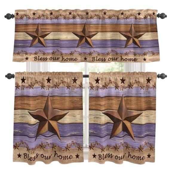 Country Stars Kitchen Curtains Set for Windows, Purple Wood Grain Bless ...