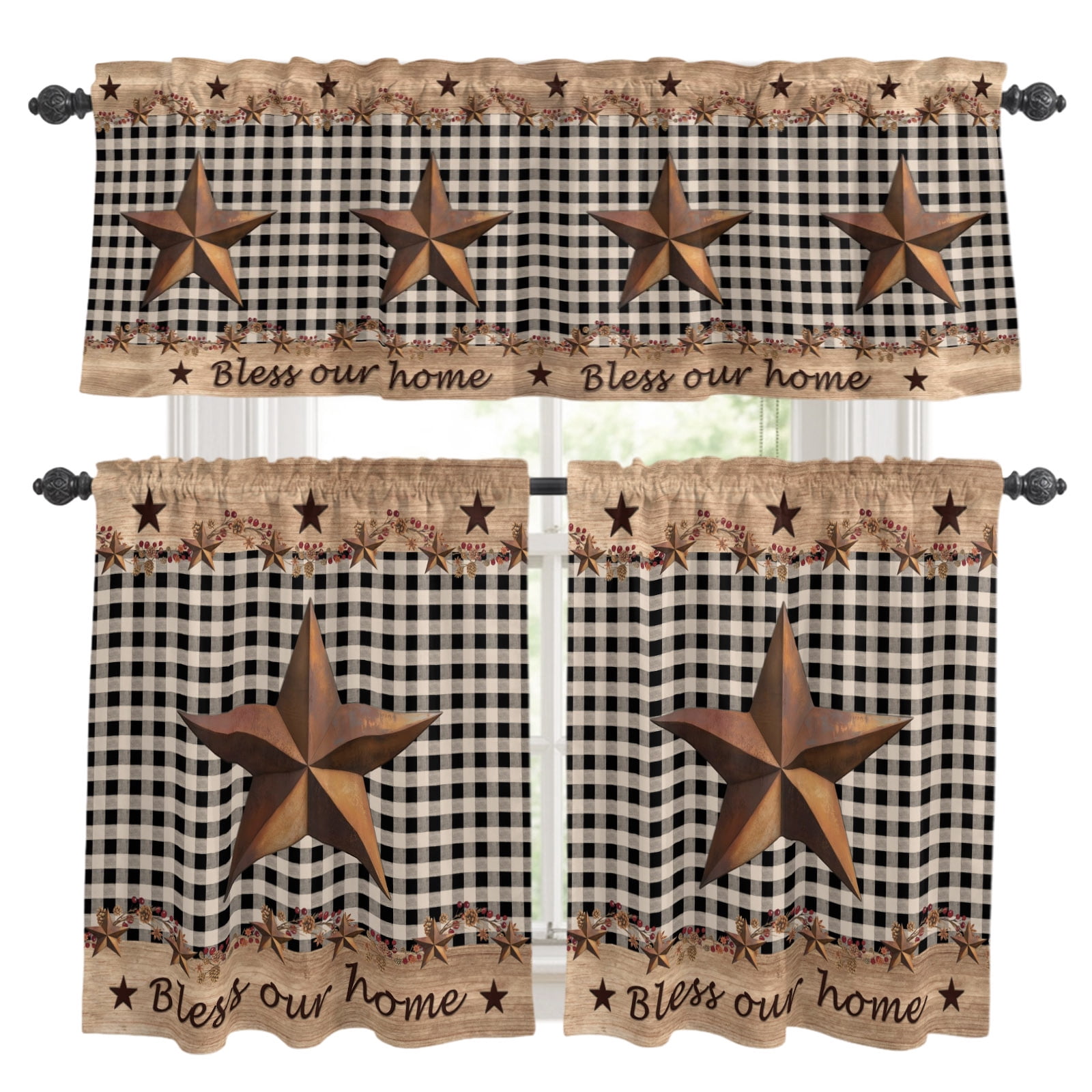 Country Stars Kitchen Curtains and Valances Set, Bless Our Home Berries ...