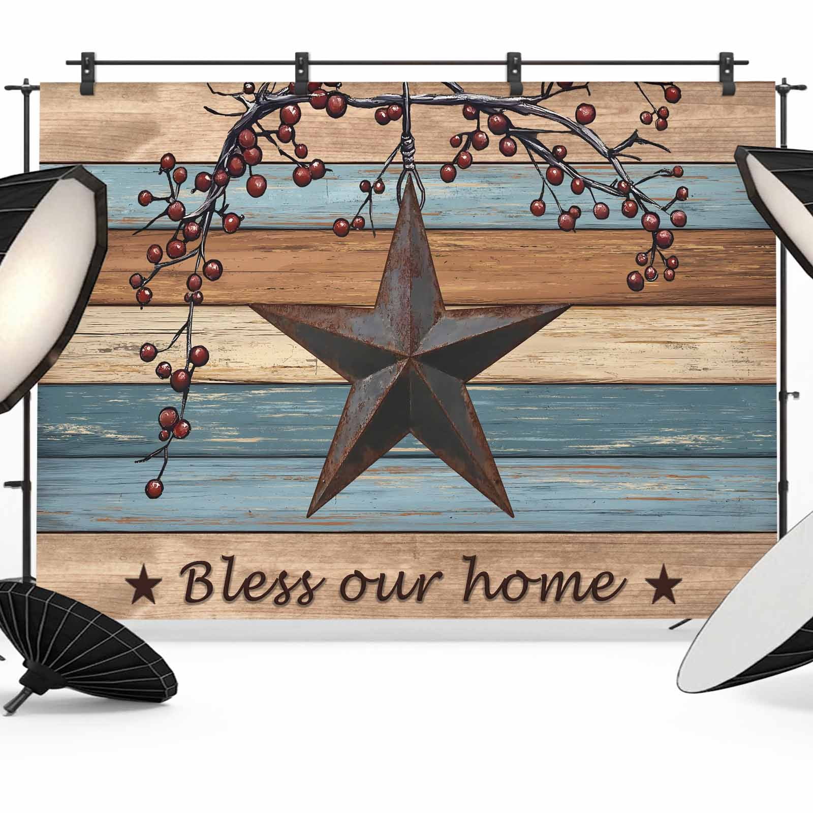 Country Stars Photography Backdrop 12x8FT, Vintage Rust Black Star ...