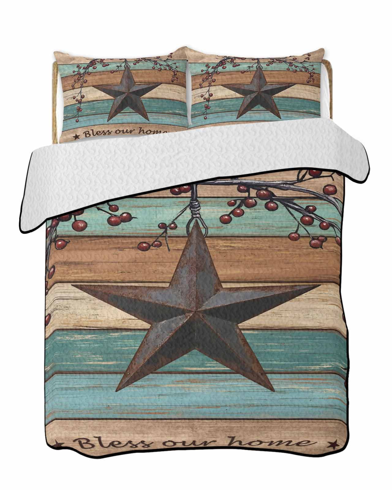 Country Stars Quilts Bedding Set Full Size Vintage Rust Black Star ...