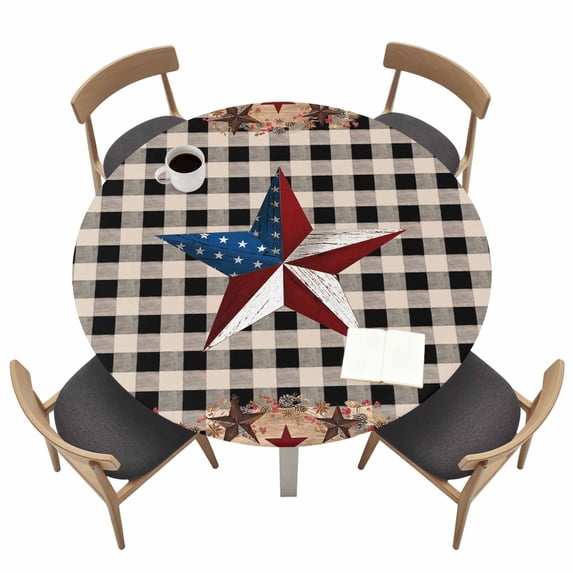 Country Stars Round Fitted Tablecloth with Elastic Edge Vintage Black ...