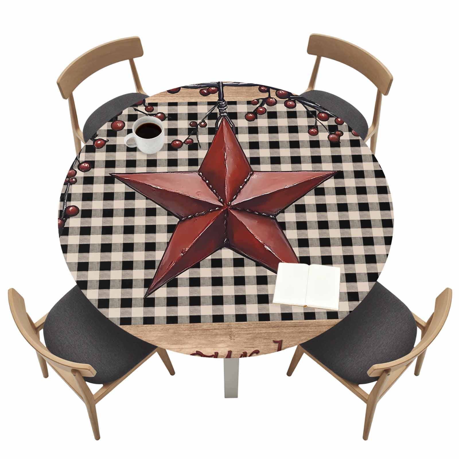 Country Stars Round Fitted Tablecloth with Elastic Edge Vintage Dark ...