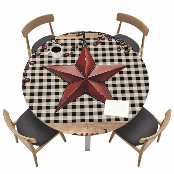 Country Stars Round Fitted Tablecloth with Elastic Edge Vintage Dark ...