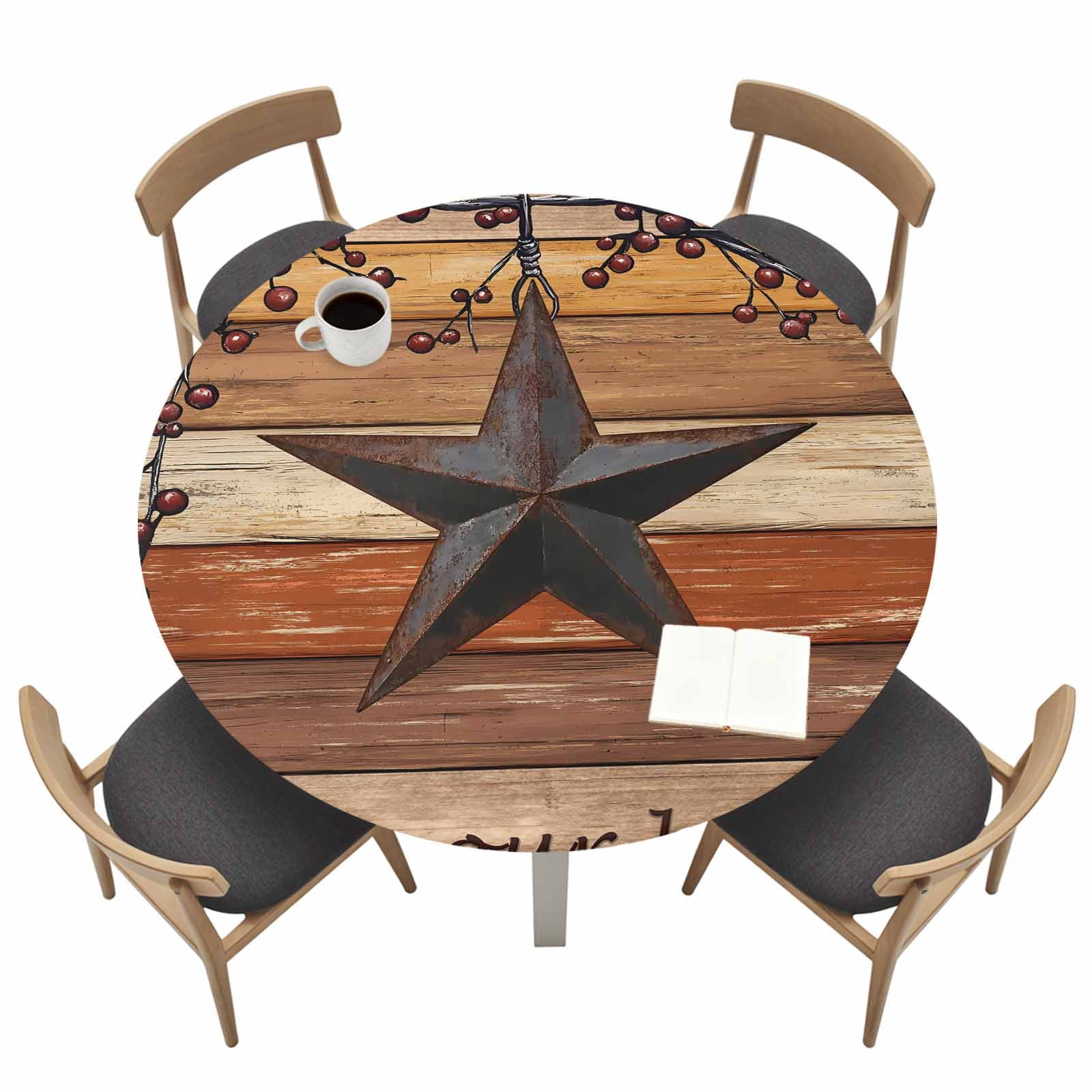 Country Stars Round Fitted Tablecloth with Elastic Edge Vintage Rust ...