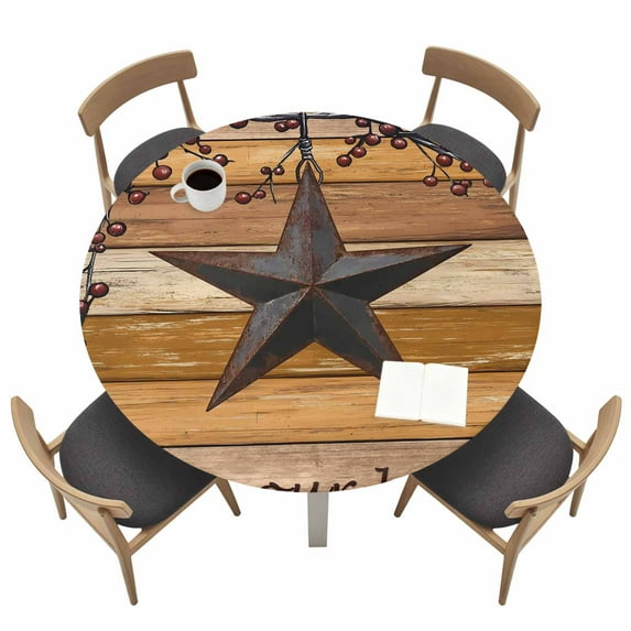Country Stars Round Fitted Tablecloth with Elastic Edge Vintage Rust ...