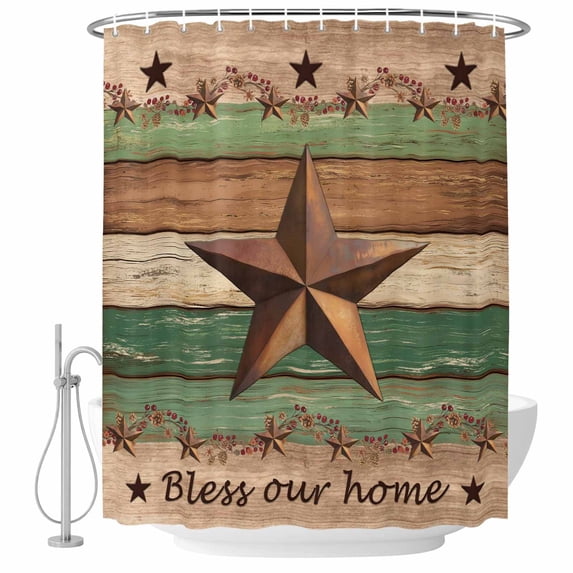 Country Stars Shower Curtain for Bathroom, Vintage Wood Grains Bless ...