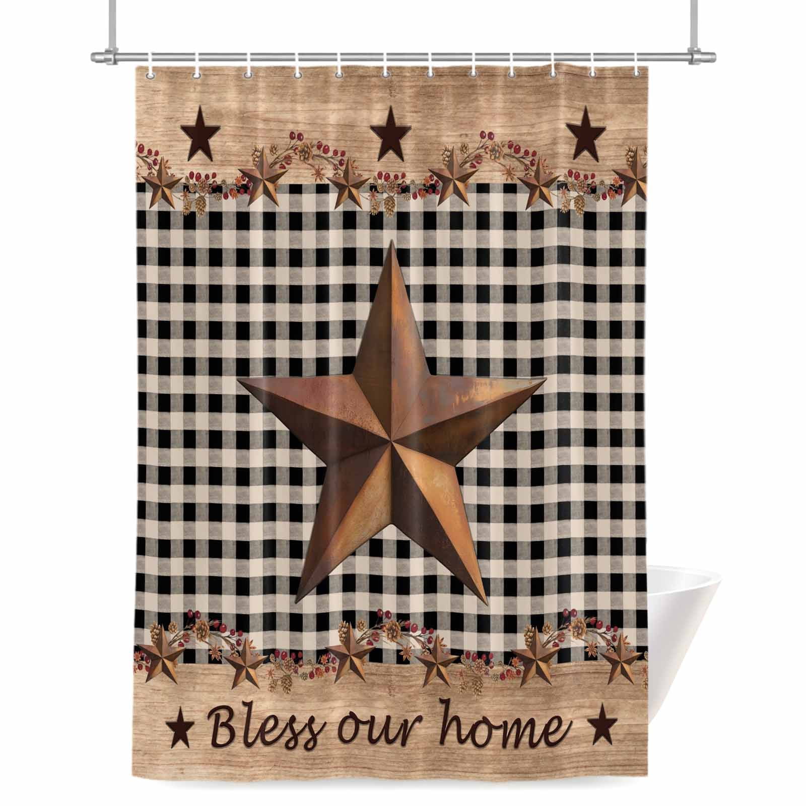 Country Stars Shower Curtains for Bathroom, Bless Our Home Berries ...
