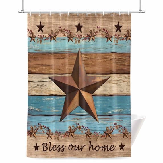 Country Stars Shower Curtains for Bathroom, Blue Wood Grain Bless Our ...