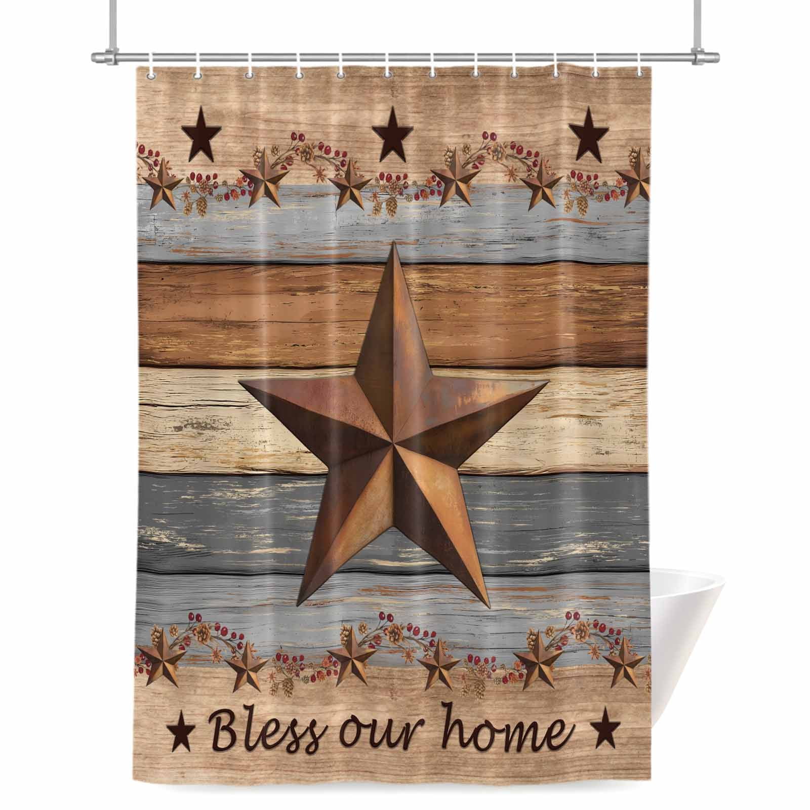 Country Stars Shower Curtains for Bathroom, Vintage Blue Wood Grain ...