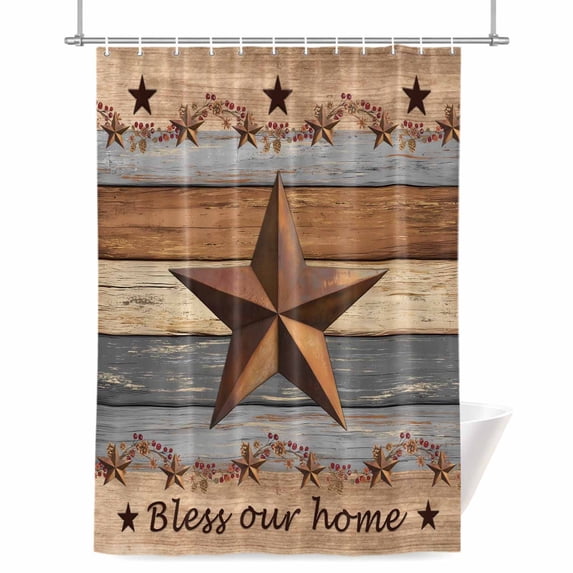 Country Stars Shower Curtains for Bathroom, Vintage Blue Wood Grain ...