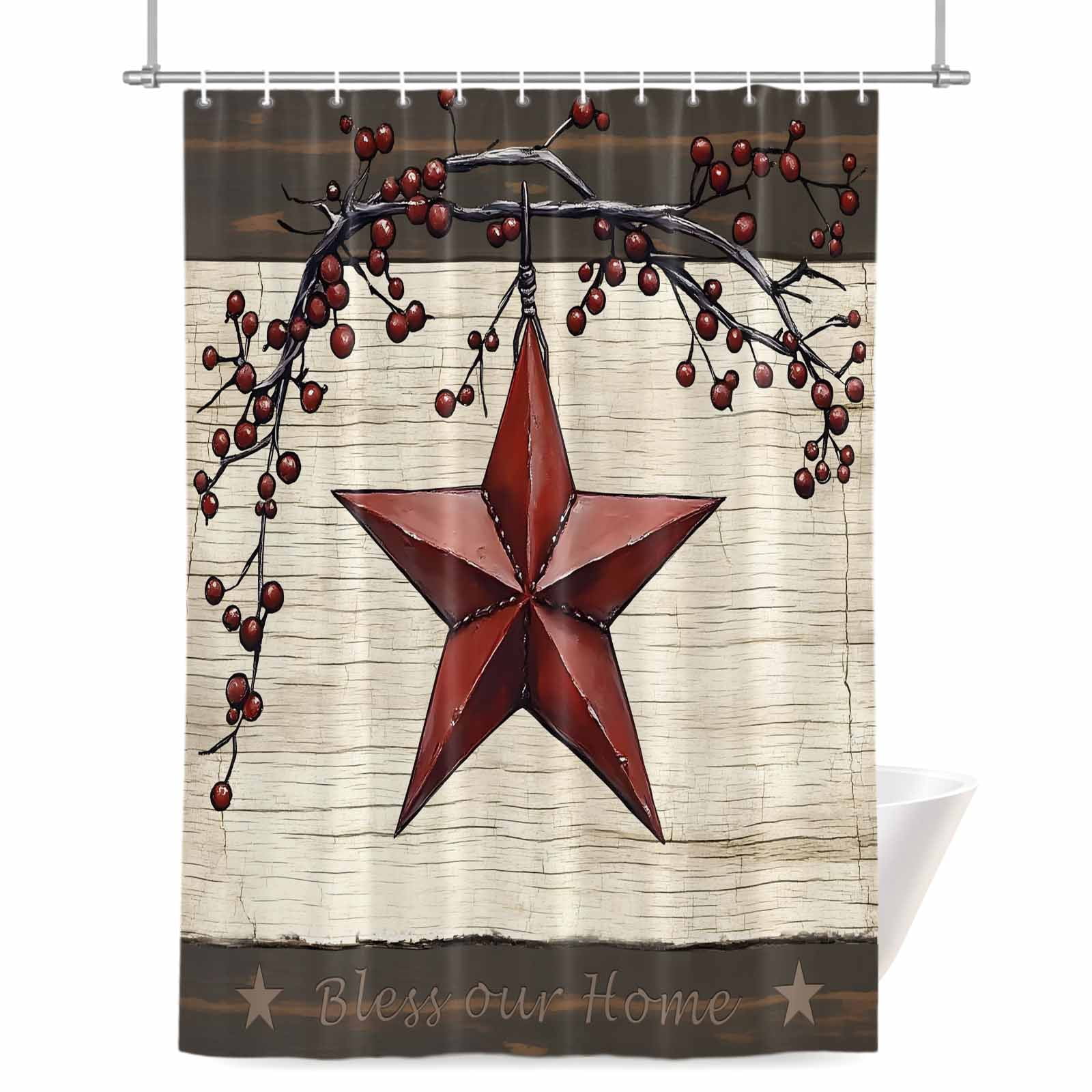Country Stars Shower Curtains for Bathroom, Vintage Red Star Berry ...