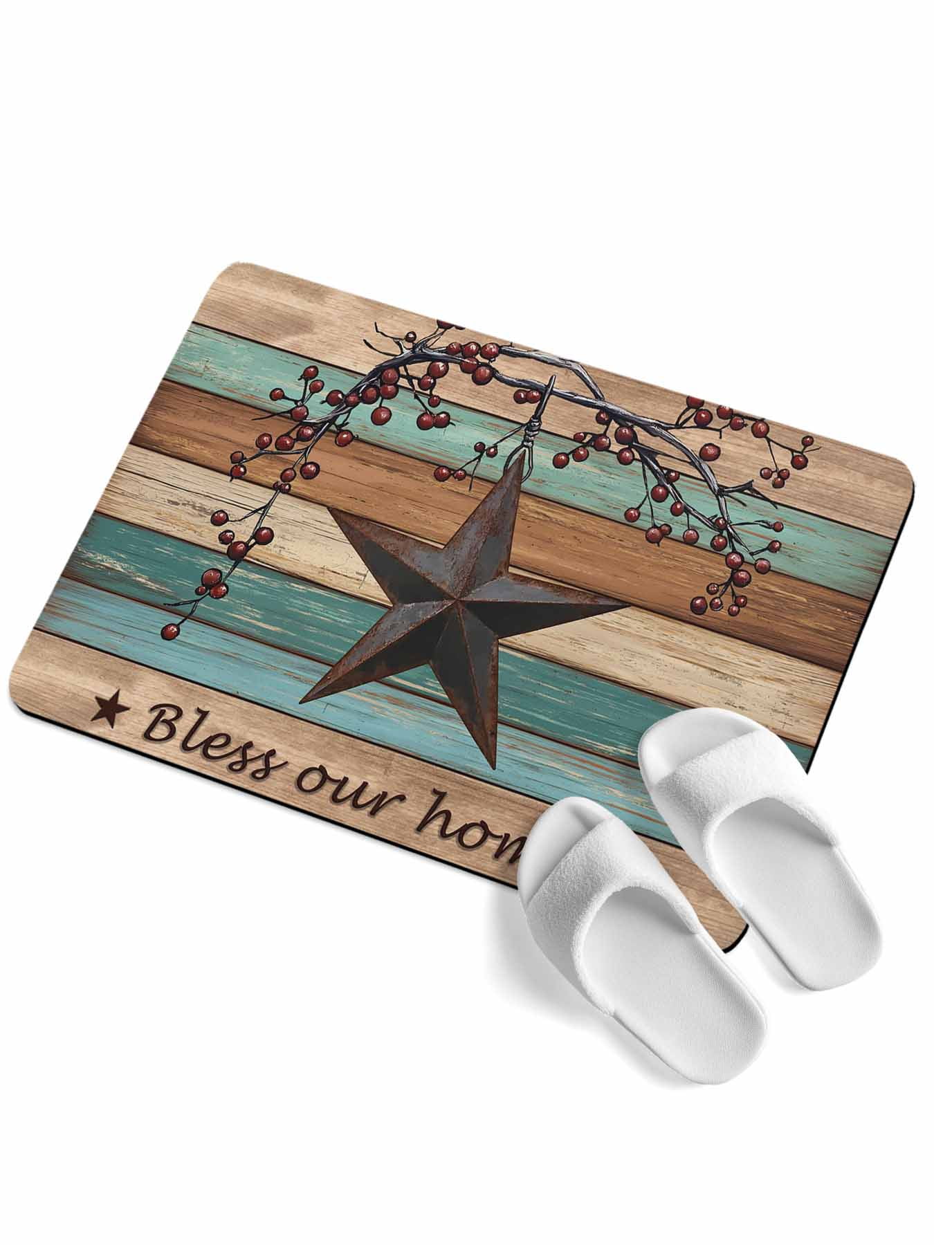 Country Stars Soft Diatomite Bath Mat, Vintage Rust Black Star Berry ...
