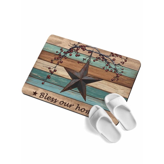 Country Stars Soft Diatomite Bath Mat, Vintage Rust Black Star Berry ...