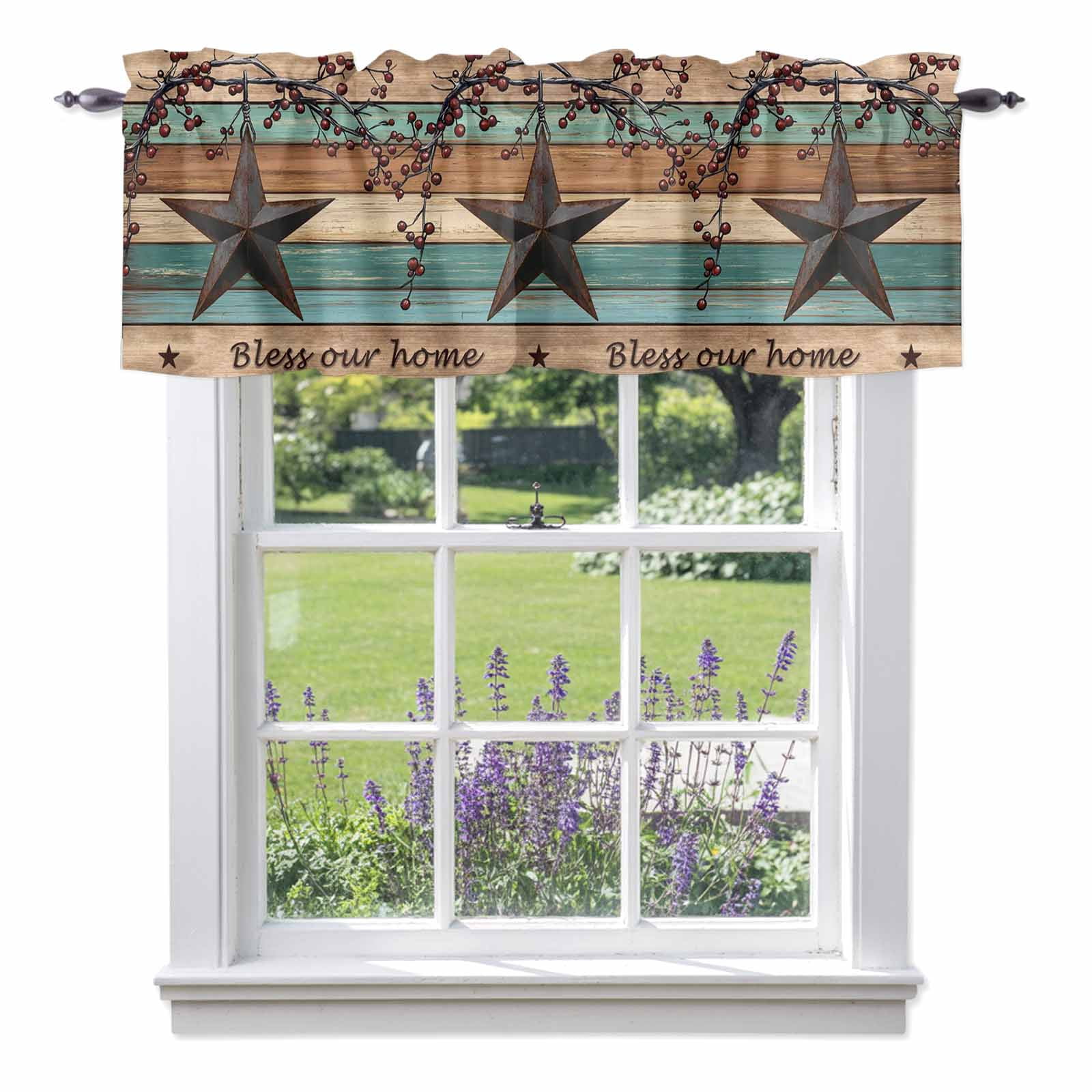 Country Stars Valance Curtain Vintage Rust Black Star Berry Brown ...