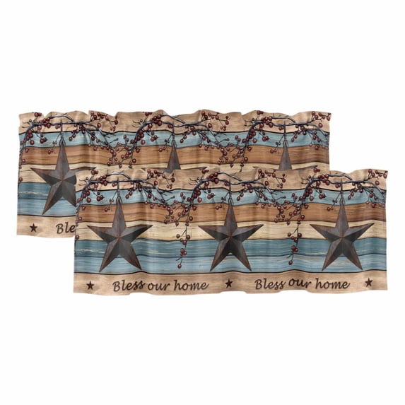 Country Stars Valances for Window 2 Pack, Vintage Rust Black Star Berry ...