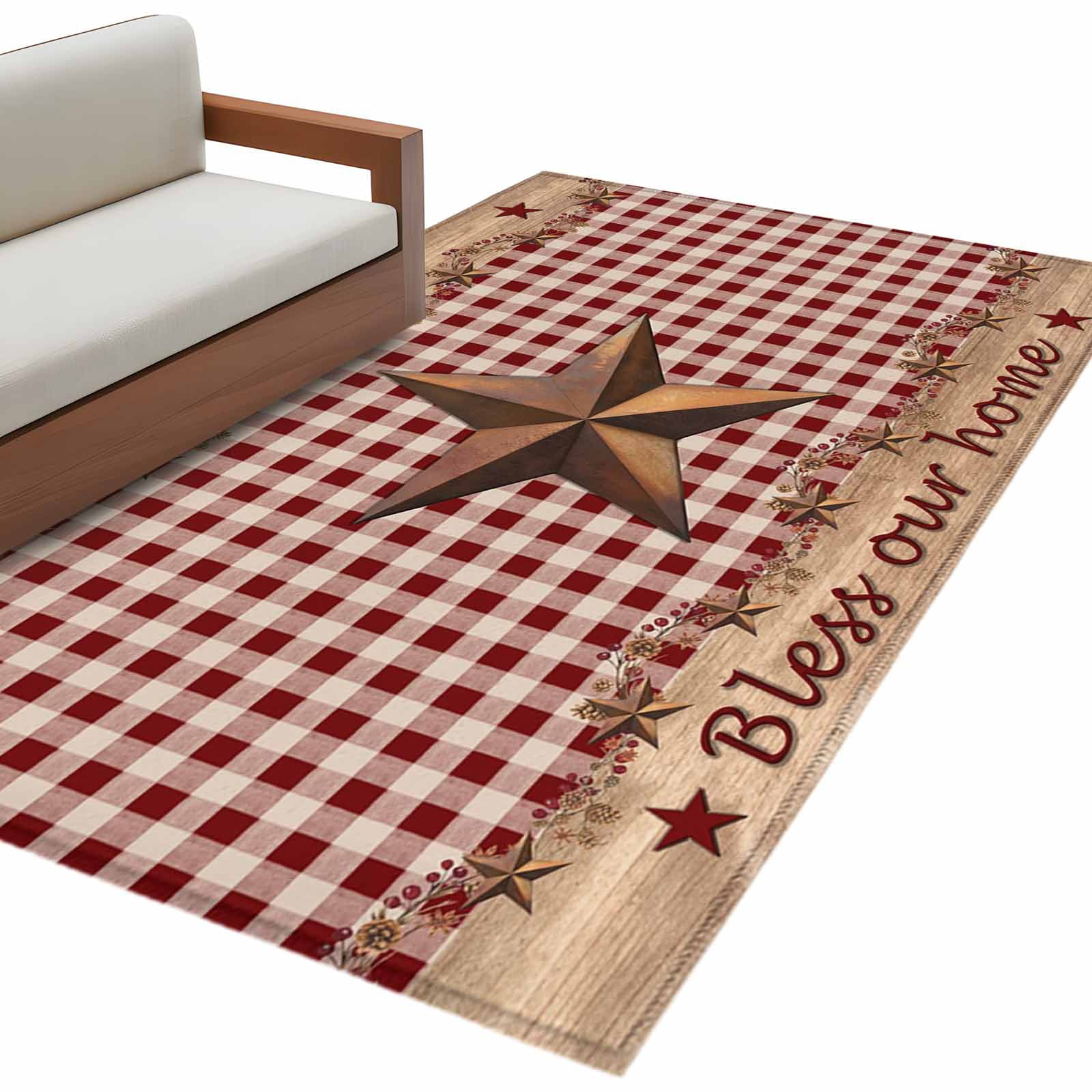 Country Stars Washable Area Rug 4 x 6 ft Bless Our Home Berries Red ...