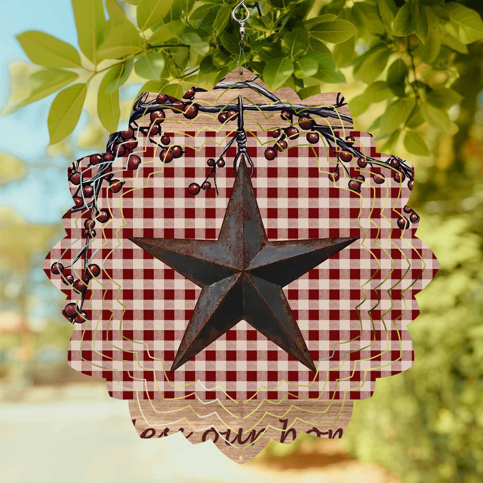 Country Stars Wind Spinner for Garden Yard 8In, Vintage Rust Black Star ...