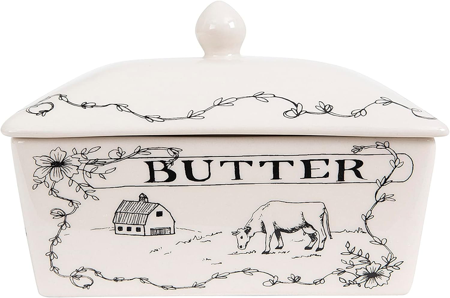 Country Stoneware Butter Dish with Lid, "Spread the Love" Message, and ...