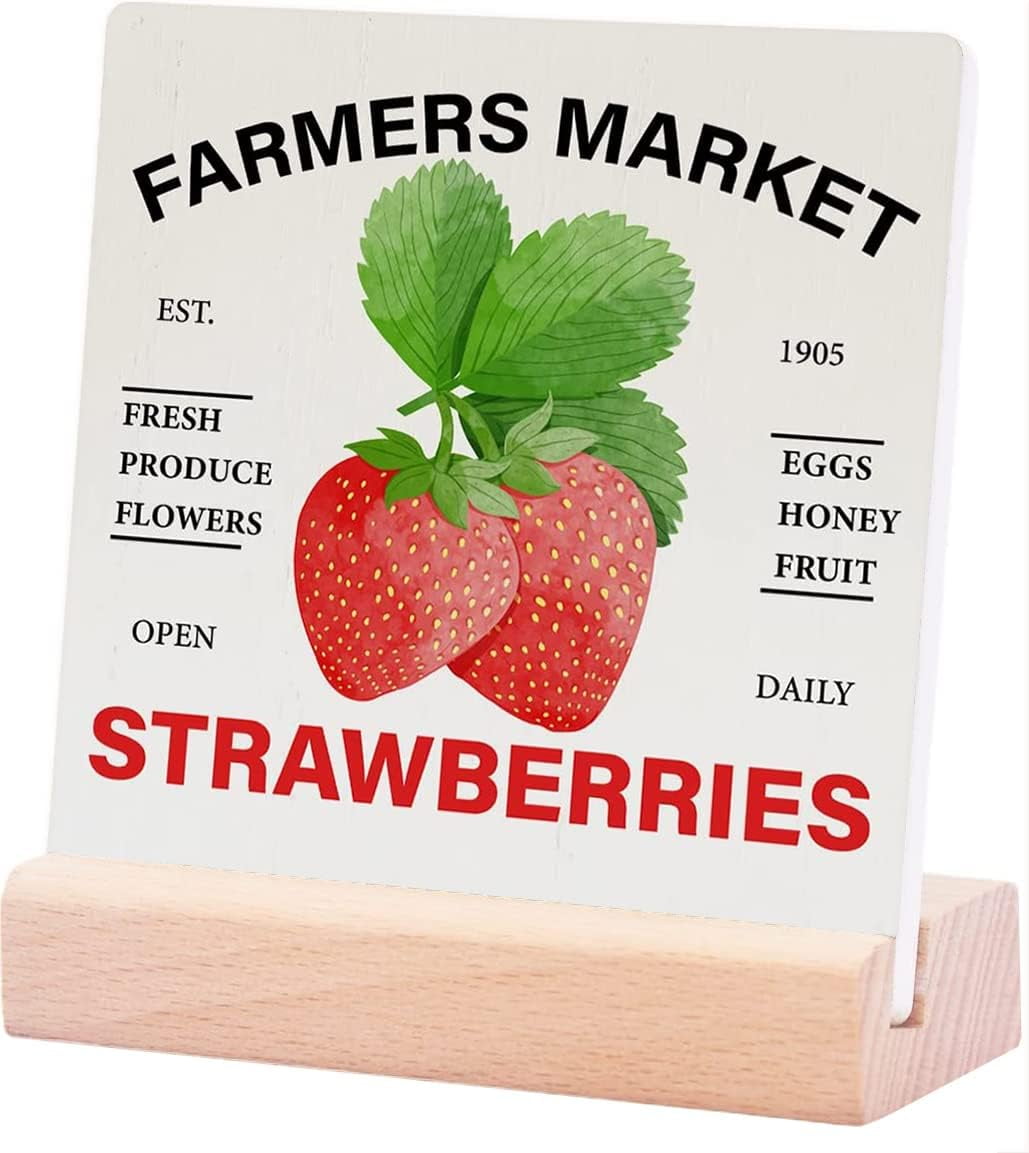 Country Strawberry Ceramic Table Sign Plaque Rustic Farmers Market ...