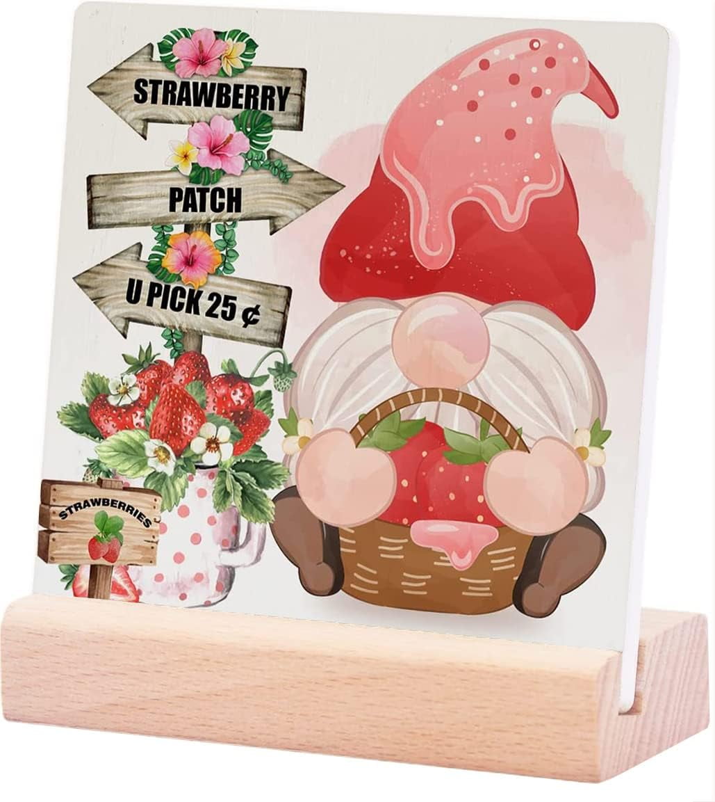 Country Strawberry Ceramic Table Sign Plaque Rustic Strawberry Gnome ...
