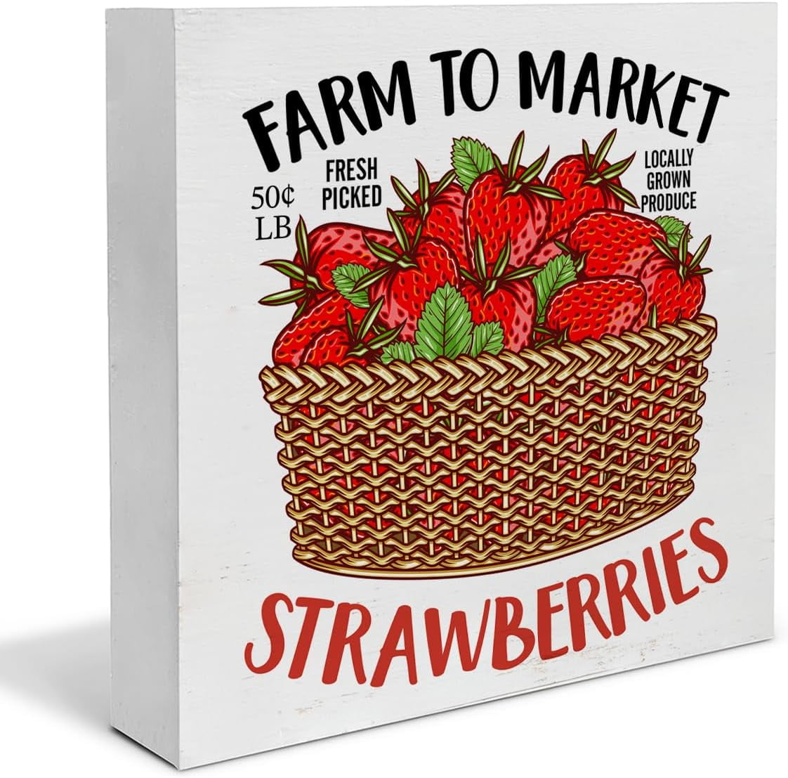 Country Strawberry Wood Box Sign Art Desk Decor Strawberries Theme Wood ...