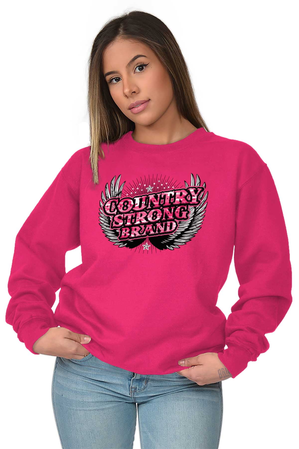 Country Strong Western Angel Wings Women Plus Size Crewneck Sweatshirt ...
