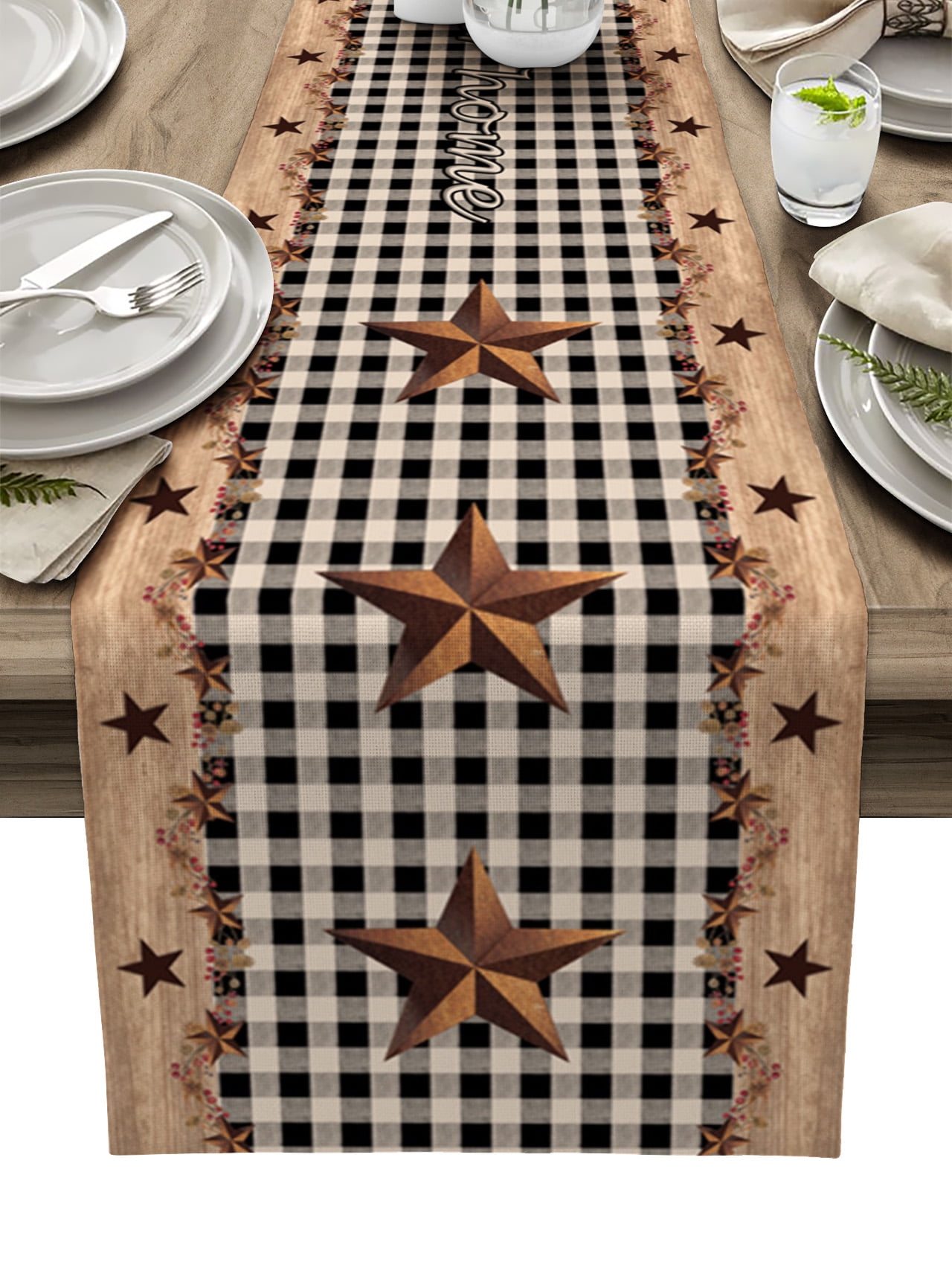 Country Style Black Plaid Country Star Table Runners Kitchen Table ...