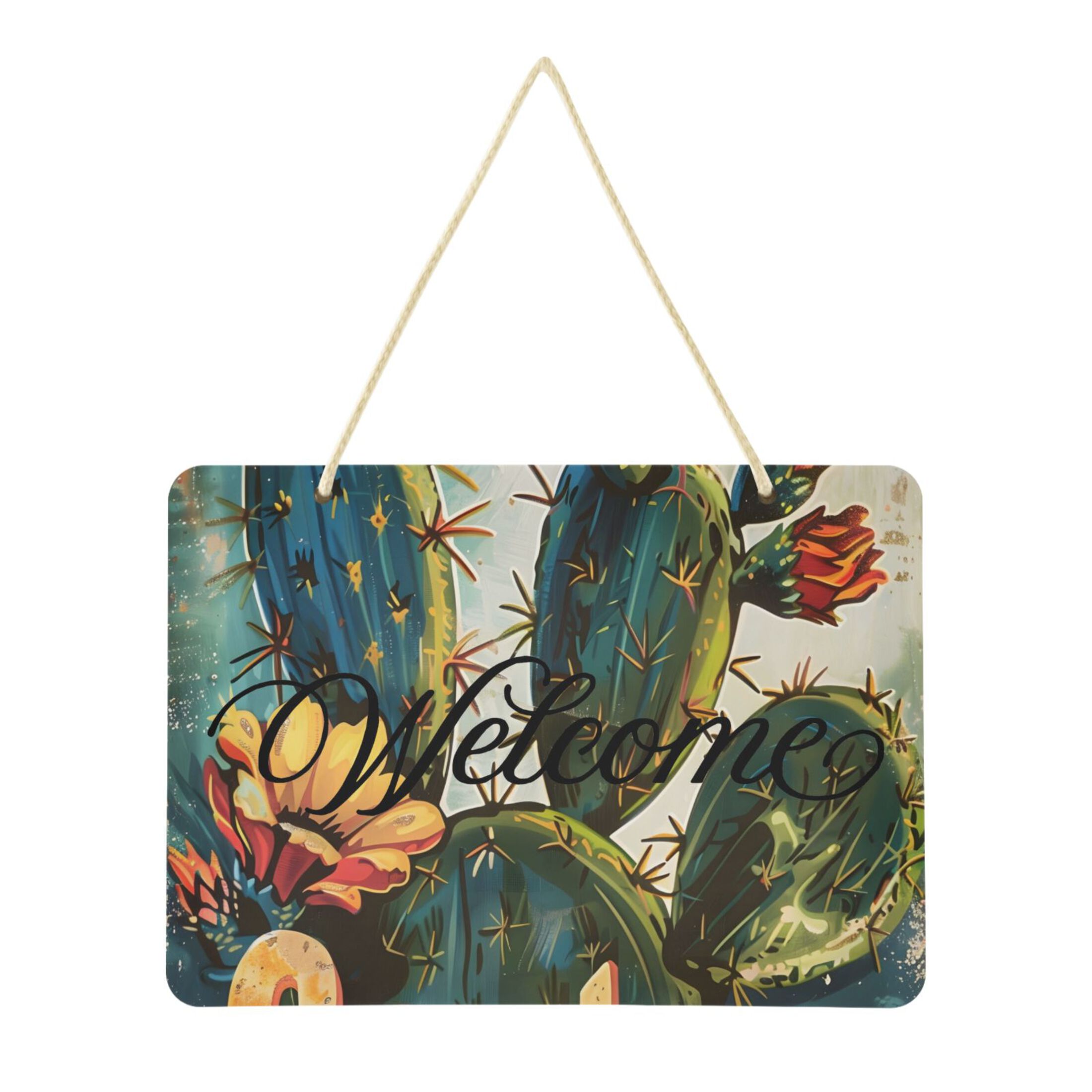 Country Style Cactus Welcome Sign Front Door PVC 14x10 inch Hanger ...