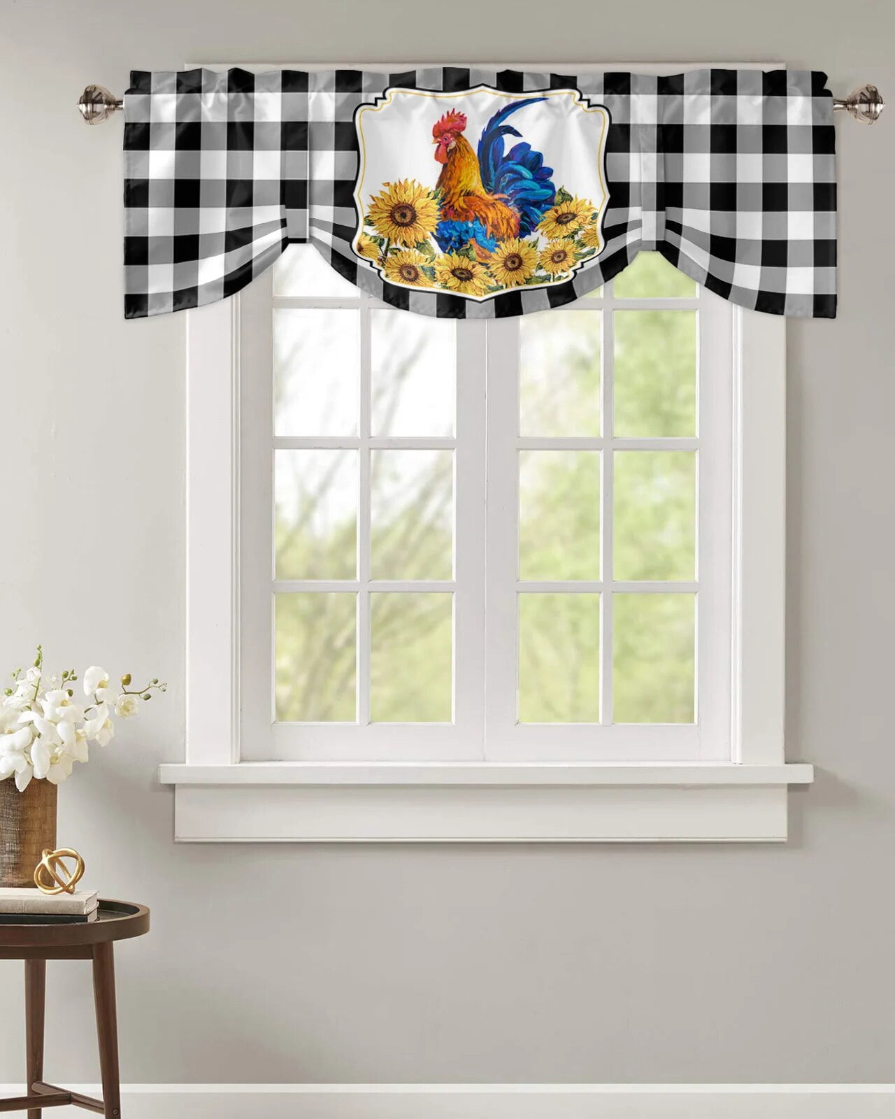 Country Style Chicken And Sunflower Small Curtain Rod Pocket Short ...