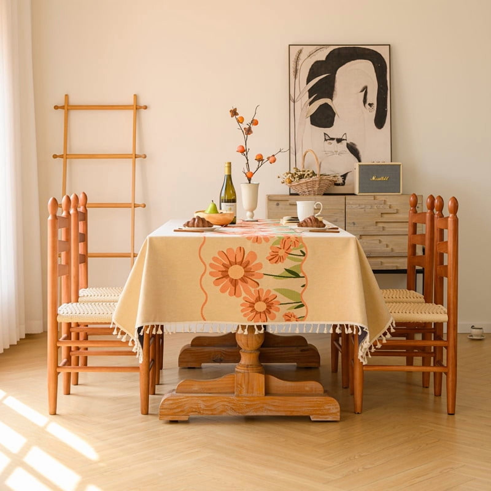 Country Style Embroidered Floral Tablecloth with Tassels - Rectangular ...