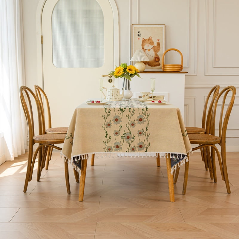 Country Style Embroidered Floral Tablecloth with Tassels - Rectangular ...