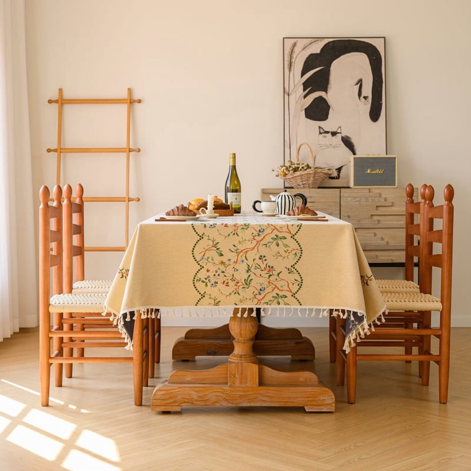 Country Style Embroidered Floral Tablecloth with Tassels - Rectangular ...